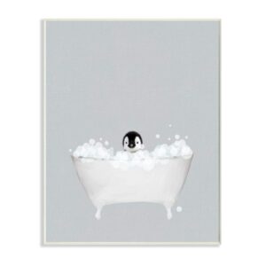 stupell industries penguin blue bath cute animal design, designed by leah straatsma art, 10 x 0.5 x 15, wall plaque