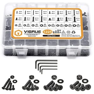 vigrue 1225pcs metric m2 m3 m4 m5 flat hex head socket cap screws black zinc plating alloy steel small bolts nuts washers assortment kit, allen socket drive with 4pcs hex wrenches