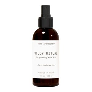 muse apothecary study ritual - aromatic and invigorating room mist, 8 oz, infused with natural essential oils - aloe + eucalyptus mint