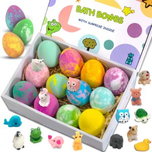 bath bombs for kids with toys surprise inside, kids bath bombs gift for birthday christmas, 12 pcs children bubble bath fizz dino egg gift set for mother day and party favor for girls and boys