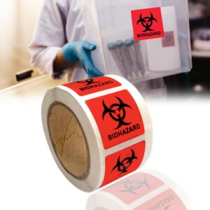 biohazard danger safety warning label - 1"x1" waterproof self adhesive decal sign sticker, high temp resistance, long lasting (250 pcs/roll)