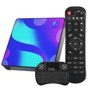 android 11.0 tv box, x10 smart box with backlit wireless mini keyboard, 4gb ram 32gb rom rk3318 quad-core 64bit cortex-a53 support 2.4ghz/ 5ghz wifi 4k uhd bluetooth 4.0