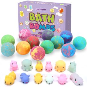 bath bombs for kids with toys inside for girls boys - lisotera 12pcs bulk large size gift set for women kids safe bubble bath fizzies spa fizz balls kit (package may vary)