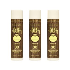 sun bum sun bum spf 30 sunscreen lip balm vegan and cruelty free broad spectrum uva/uvb lip care with aloe and vitamin e for moisturized lips coconut flavor 3 pack