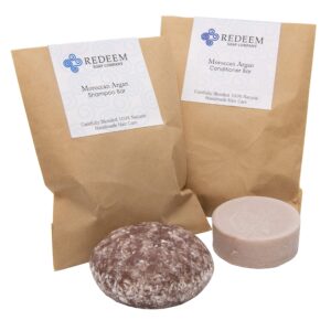 redeem soap company moroccan argan shampoo and conditioner bars - made in the usa, zero waste, sls & paraben free (3oz shampoo, 1oz conditioner)