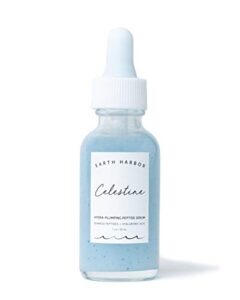 earth harbor | celestine hydra-plumping peptide serum - skin elasticity & replenishing nutrients | hyaluronic acid + seaweed peptides | plant-based & certified vegan |1 fl oz