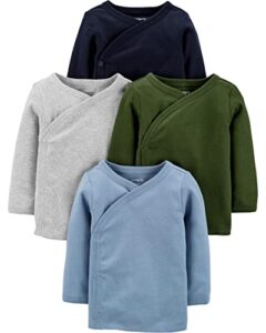 carter's baby boys 4-pack cotton kimono tees (3 months, navy/heather/green/blue)