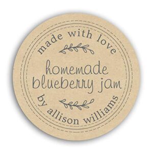 personalized customized labels tags,customizable stickers rustic homemade blueberry jam canning kraft paper classic round sticker for business custom made stickers, 100 stickers2x2"