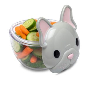 melii animal snack containers with lids - food storage for toddlers and kids - bulldog