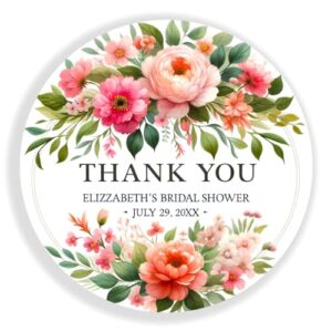 personalized customized labels tags,customizable stickers romantic watercolor pink peach florals thank you classic round sticker for business custom made stickers, 100 stickers3x3"