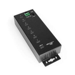 7-port usb-c 3.2 hub w/ 15kv esd surge protection din rail mount