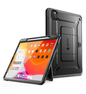 supcase ub pro series case for ipad pro 12.9 inch for 2020 release only, support apple pencil charging with built-in screen protector full-body rugged kickstand protective case (black)