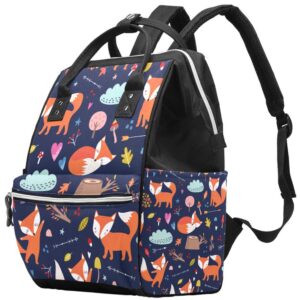 shiiny comic cartoon fox diaper bag backpack for baby care, multi function waterproof and cooler tote travel backpack (nappy bag, tissue pocket)