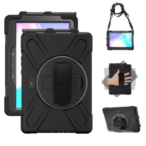 samsung galaxy tab active pro 10.1 case, galaxy tab active4 pro case, heavy duty rugged shockproof drop protection case with 360 stand, hand strap & shoulder strap for sm-t540/t547/t630/t638 (black)