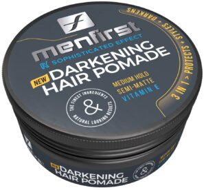 menfirst - hair and beard pomade for men - instant gray coverage for medium brown to black styling paste - darkens white hair like a wax - 1 pack