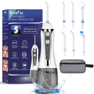 cordless water dental flosser for teeth with 5 modes, 2 in 1 portable oral irrigator & toothbrush with 6 tips, 300ml, ipx7 waterproof, usb rechargeable water pick teeth cleaner for braces & bridges