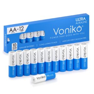 voniko - premium grade aa batteries - (12 pack) - alkaline double a battery - ultra long-lasting, leakproof 1.5v batteries - 10-year shelf life