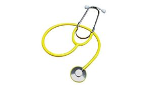 disposable stethoscope, with metal chestpiece and binaurals, single patient use, yellow, 10 pack