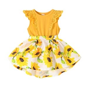 newborn infant baby girls floral dress flutter lace sleeve skirts ruffle dresses fall outfits (yellow # sunflower b, 3-6 months)