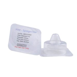 sterile syringe filter ptfe hydrophilic filtration 0.22 um pore size, 25 mm membrane diameter sterile ptfe membrane individually, packed 20/pk by labfil