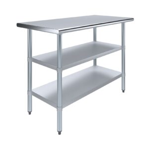 48" long x 24" deep stainless steel work table with 2 shelves | metal food prep station | commercial & residential nsf utility table