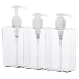 suream refillable shampoo and conditioner bottles, 9.5oz/280ml clear plastic pump dispensers for shower, square empty bathroom bottle for body wash, essential oil, soap liquid, lotion, 3pack