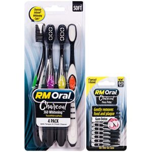 rm oral charcoal whitening soft brushes 4ct with 80 count charcoal floss picks