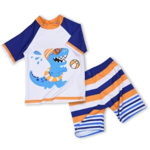 toddler boys 2-pieces dinosaur bathing suit trunk and rashguard kids t-rex printed swimwear swimsuit short sets