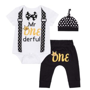 baby first birthday outfit boy gifts funny bowtie one year old boys romper bodysuit set (12-18 months) black