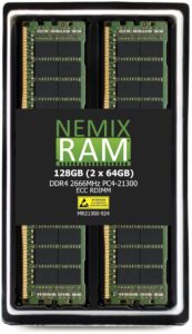 nemix ram 128gb (2x64gb) ddr4 2666mhz pc4-21300 2rx4 1.2v cl19 288-pin ecc rdimm registered server memory kit