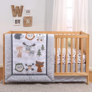 the peanutshell woodland walk crib bedding set for boys or girls | 3 piece nursery set | crib quilt, fitted sheet, crib skirt