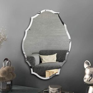 kohros scalloped frameless wall mounted bathroom mirror, emma shaped decorative mirror for living room bedroom office entrance decor (24" w x 31" h scalloped)