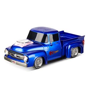 qfx bluetooth 1956 pickup truck replica speaker, 3-inch speakers, hands free link, built-in microphone, fm radio and led party lights, blue - bt-1956 bl