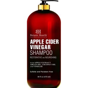 botanic hearth apple cider vinegar shampoo - clarifying and nourishing, reduces itchy scalp, dandruff & frizz - sulfate free, for all hair types, men and women - 16 fl oz