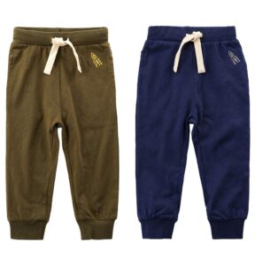 toddler baby boys girls sweeatpants cotton pure color rocket active jogger pants with drawstring 1-6t (3-4t, army green+navy)