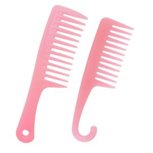 2 pcs ancgreen wide tooth comb detangling comb shower comb with hook hair comb brush for women curly/wet/dry/long/thick hair (pink)