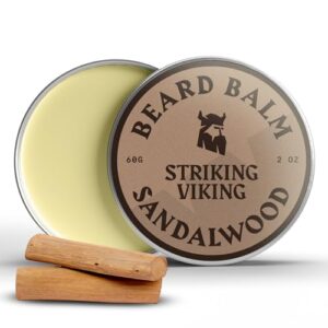 striking viking beard balm for men - leave-in beard conditioner & styling butter with natural argan & jojoba oils - strengthens & softens - sandalwood, 2 ounce (pack of 1)