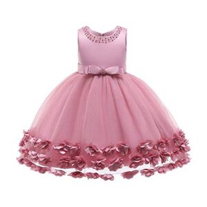 ibtom castle girl tutu flower petals bow bridal dress for toddler girl kids princess wedding pageant birthday party formal communion baptism christening summer dance ball gown dusty pink 4-5 years