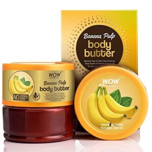 wow skin science shea body butter almond, pure shea butter for skin, body butters dry skin lotion, stretch mark cream, hand lotion for women, shea butter body butter moisturizer oil (200ml) (banana)