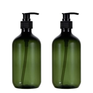 sdoot green pump bottle, 2 pack shampoo bottles with pump, 17oz refillable plastic soap dispenser pump bottle for shampoo conditioner, shampoo lotion body wash