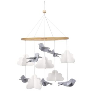 sorrel + fern baby crib mobile (birds in the clouds, short version) - unique and minimalist design for boys & girls