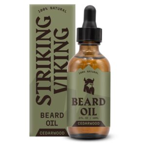 striking viking cedarwood beard oil, large 2 oz - natural formula with tea tree, argan & jojoba blend - softens, smooths & strengthens beard - scented oil for men