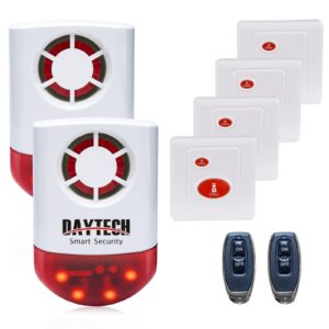 daytech strobe siren alarm home caring loud outdoor sos alert system 2 red flashing siren 2 remotes panic button 4 emergency button for store home hotel jewelry shop security alarm