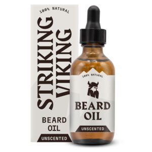 striking viking beard oil conditioner, unscented for men (large 2 oz) - all-natural argan & jojoba formula - softens, smooths & strengthens beard growth