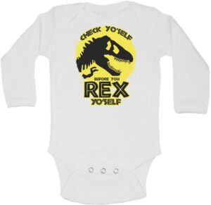 cute baby bodysuits and toddler tees check yo'self t-rex funny dinosaur shirt collection white