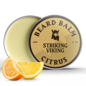 striking viking beard balm for men - citrus scented beard styling balm (2 oz) - made with argan & jojoba beard oils - style, strengthen & soften beards - leave in beard cream for men