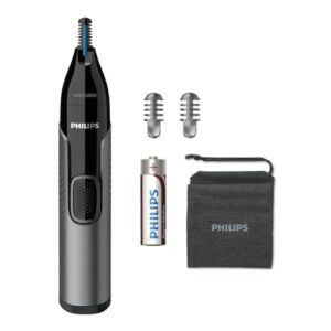 nose hair trimmer, series 3000 nose, ear and eyebrow trimmer showerproof with protective guard system, battery-operated, no pulling guaranteed - nt3650/16