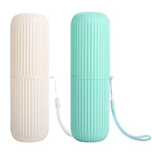 toothbrush travel case portable travel toothbrush holder 2 pack plastic toothbrush storage container organizer for travel home business school (white + green)