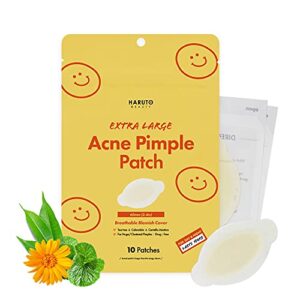 haruto acne pimple patches xl (10 patches/1 pack) - hydrocolloid large acne patches spot treatment, tea tree spot patch, acne sticker for body and larger breakouts,