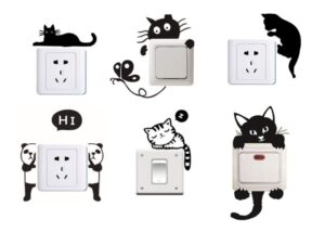 removable switch sticker, 6 pcs cute cats, panda and butterfly cartoon wall sticker decor, family light switch decals diy kids bedroom car office home decoration